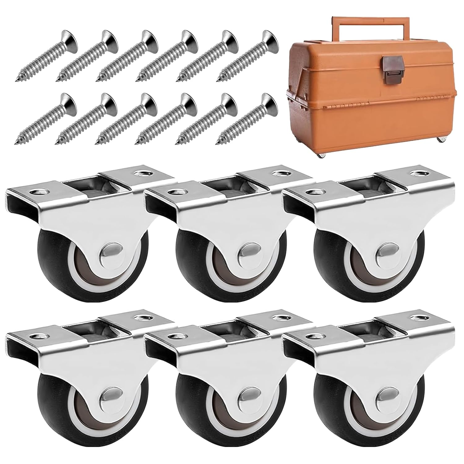 Mini Fixed Caster Wheels, 6 Pcs 1 Inch Small Low Profile Casters with ...