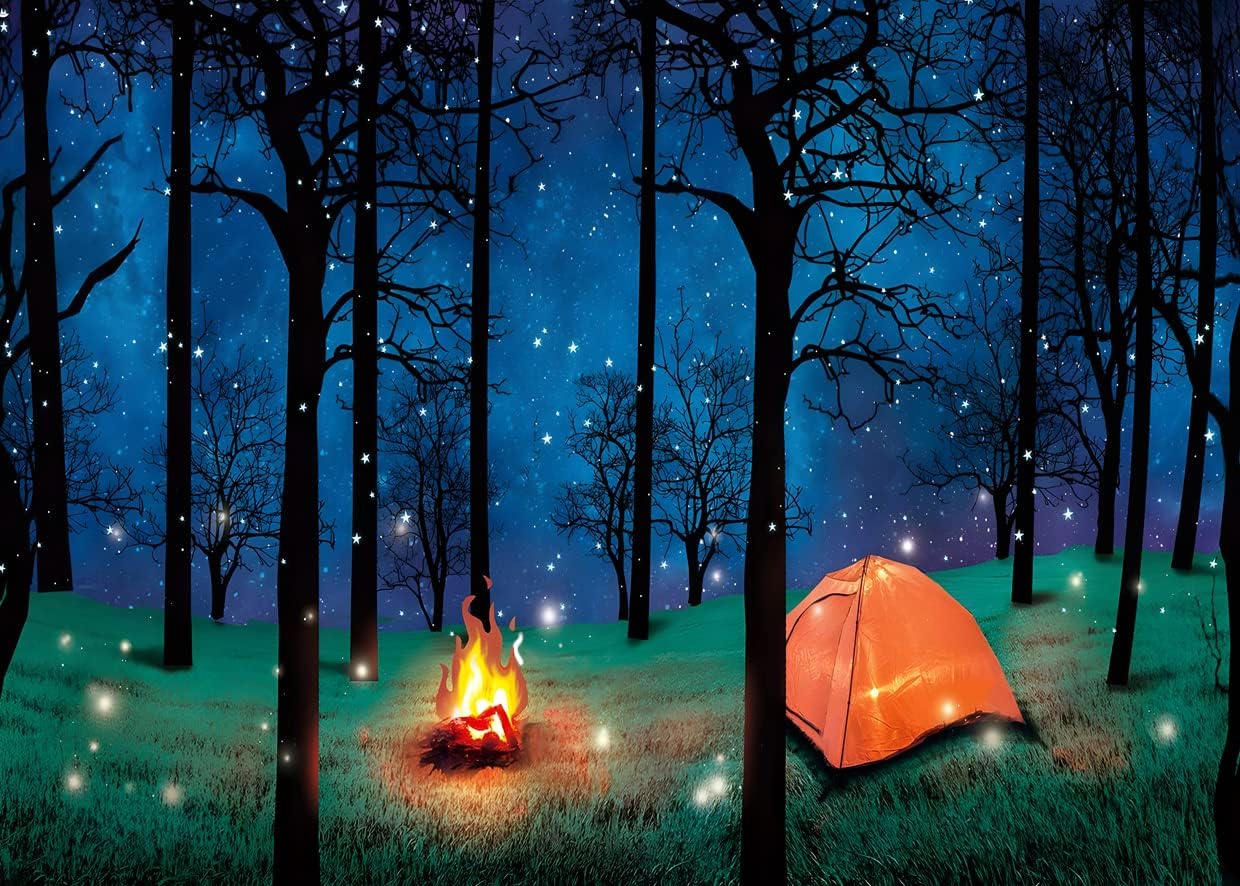 Amazon.com : LYWYGG 7x5ft Camping Backdrop Forest Scene Camping ...