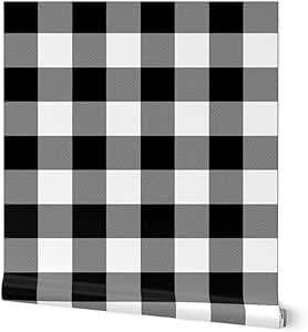 Peel & Stick Wallpaper 9ft x 2ft - Buffalo Check Black White Plaid ...
