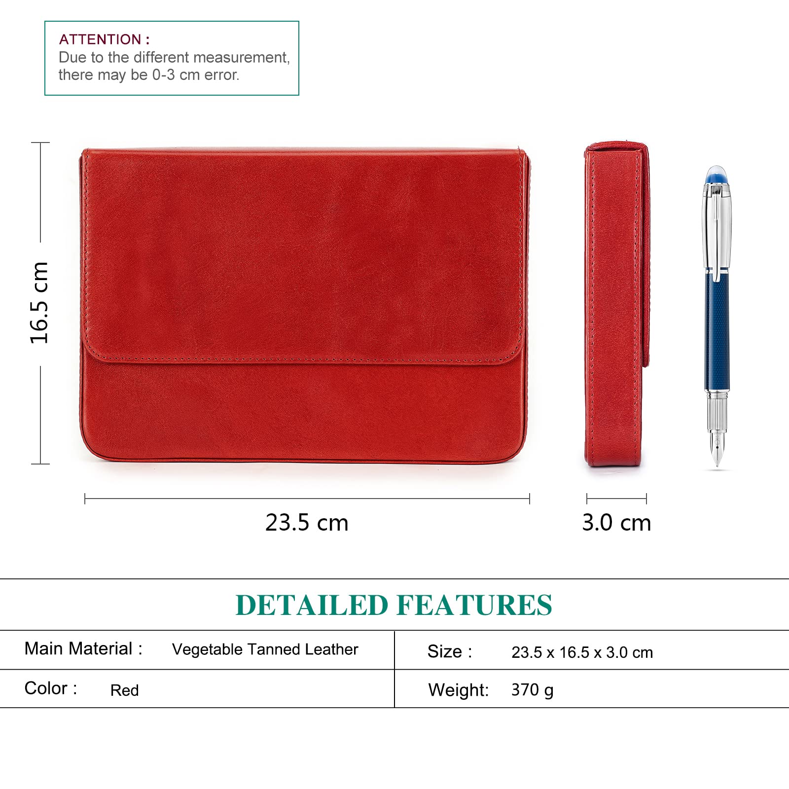 Hiram Leather Pen Case for 12 Pens Vegetable Tanned Leather Fountain ...