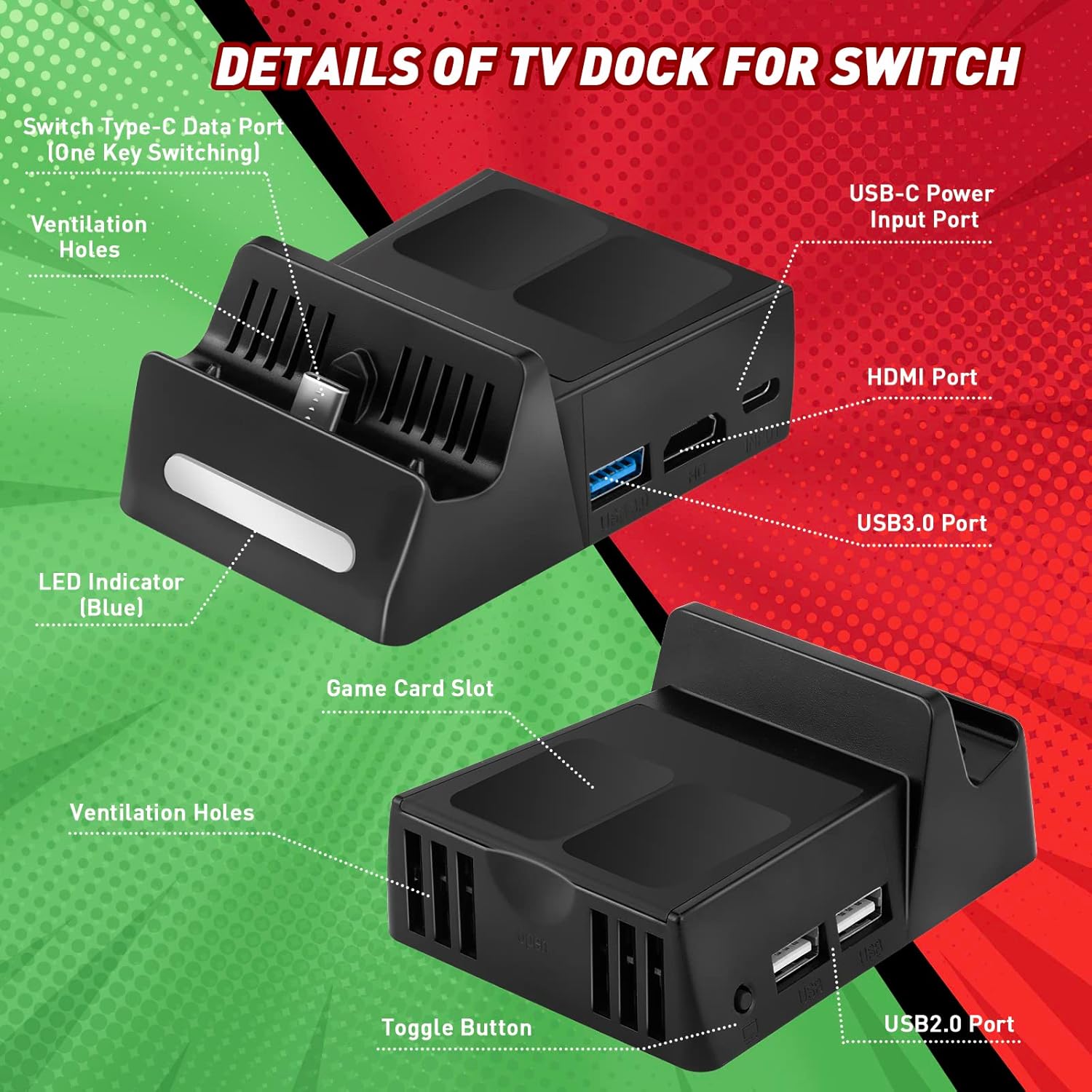 TV Docking Station Compatible for Nintendo Switch, Portable TV Dock ...