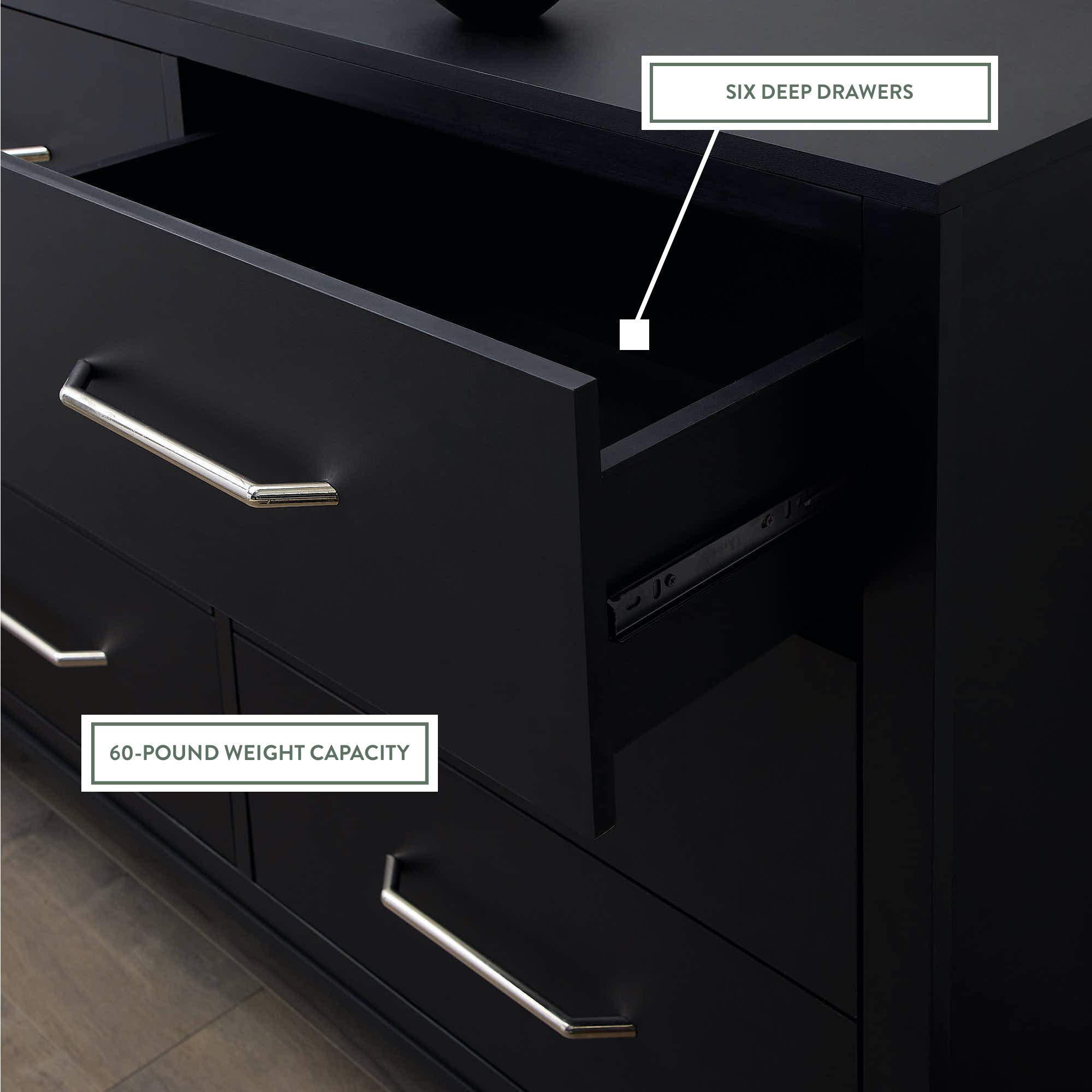 Edenbrook Bedroom-Six Drawer-Modern Design-Easy Assembly, Black Dresser ...