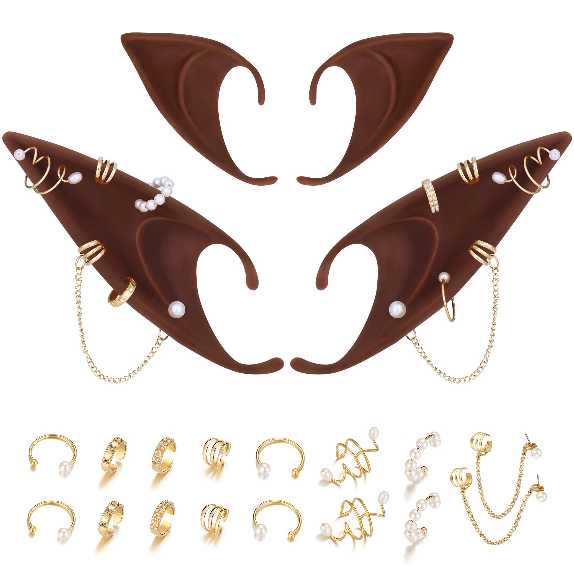 Amazon.com: FRESHME Renaissance Elf Ears with Piercings - Cosplay Brown ...