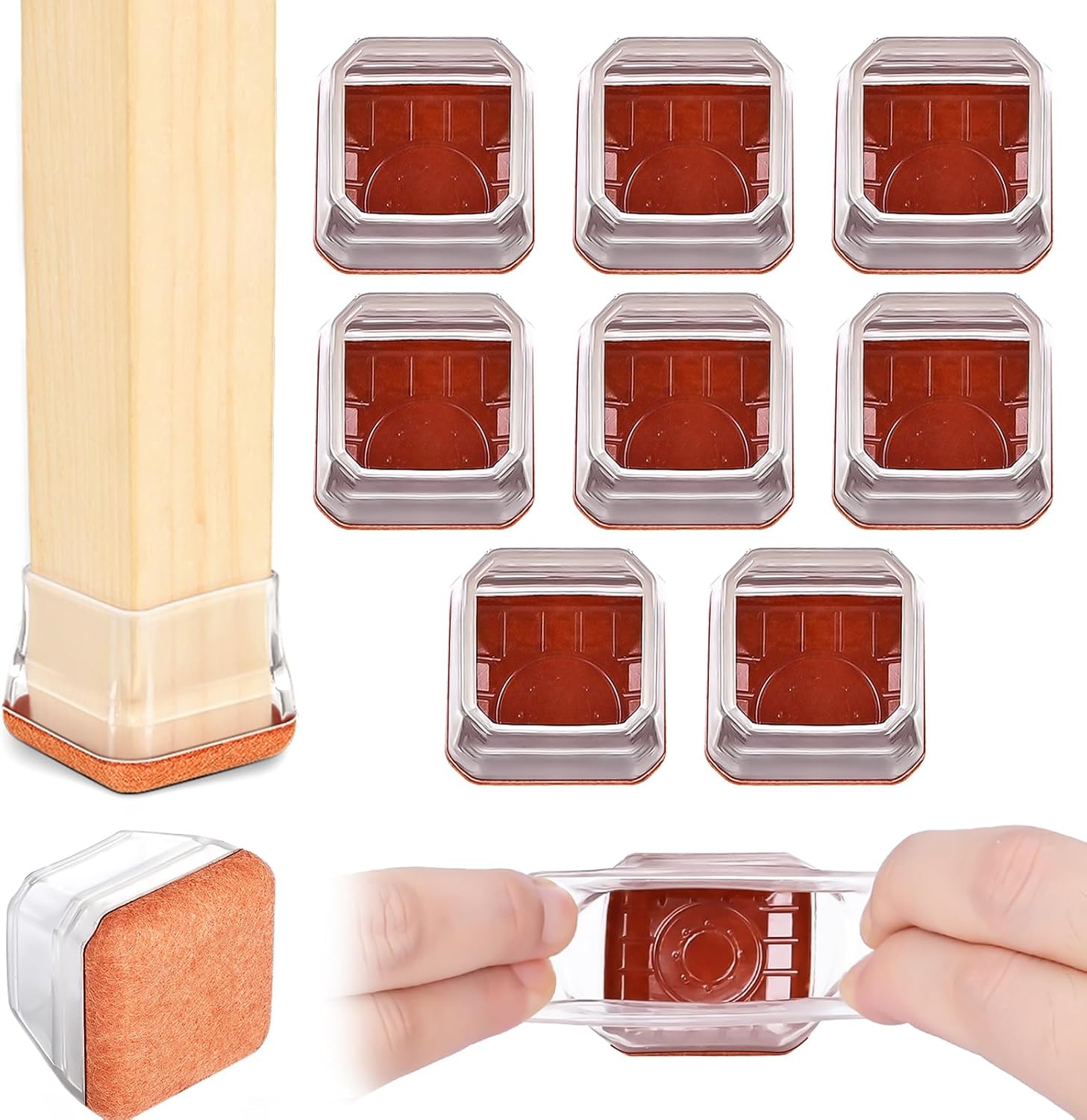 8PCS Square Chair Leg Floor Protectors, Large Silicone Chair Floor ...