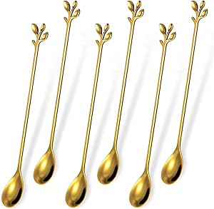 Amazon.com: 6-Piece Gold Plated Stainless Steel Leaf Long Handle ...