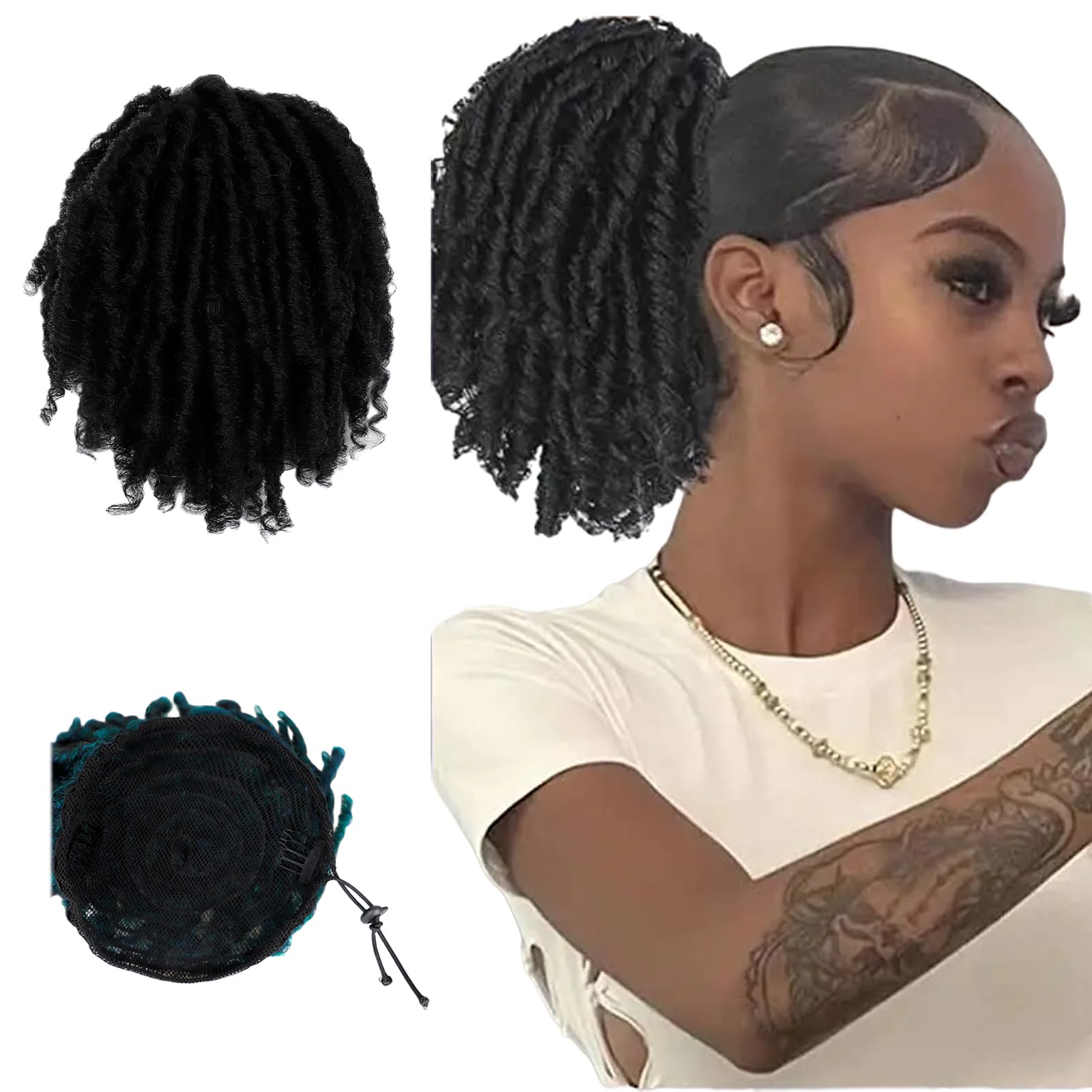 8Dreadlock Drawstring Ponytail Faux locs Ponytail Synthetic Bun Crochet ...