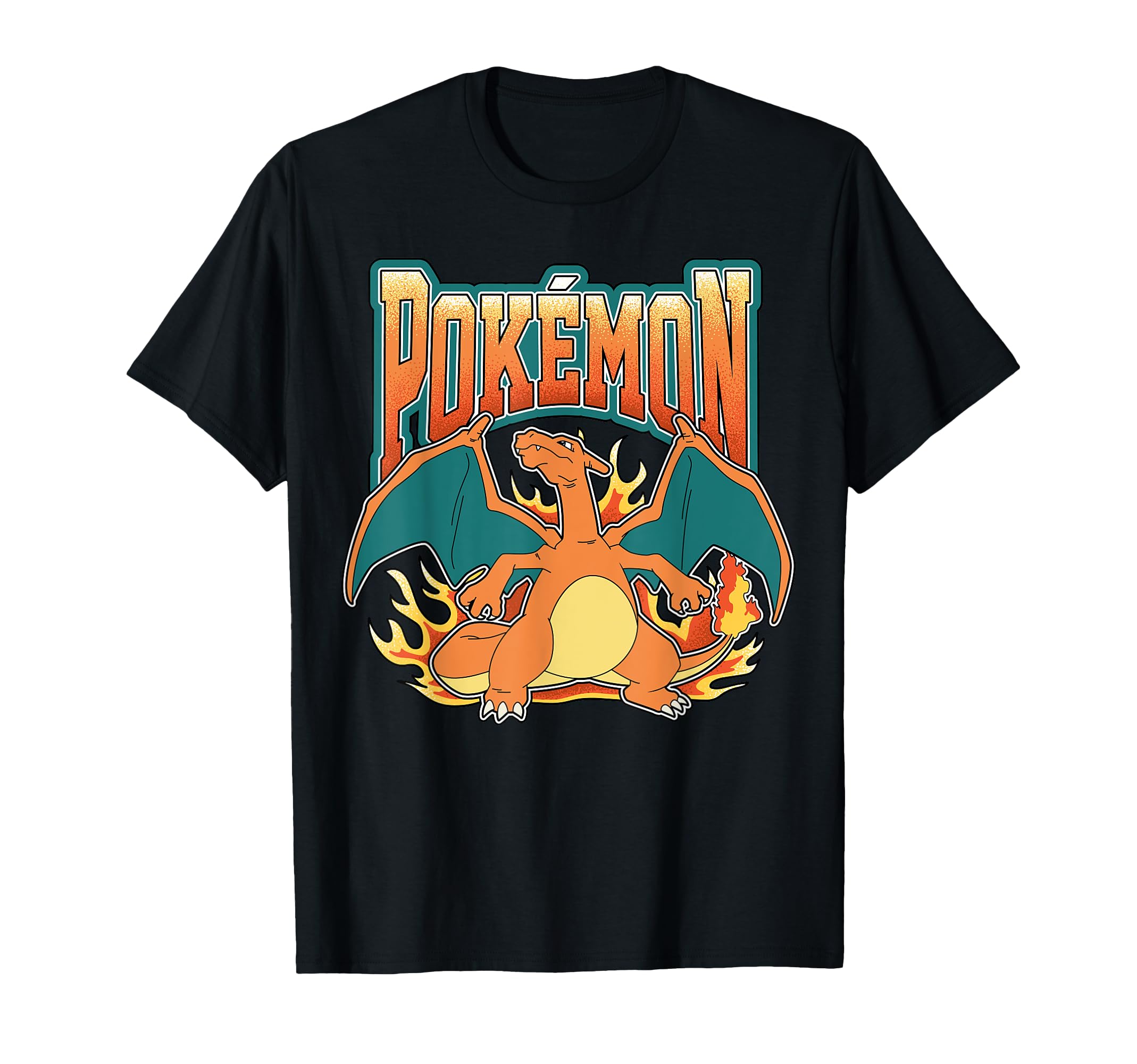 Amazon.com: Pokémon - Charizard Fire Type Collegiate Flames T-Shirt ...