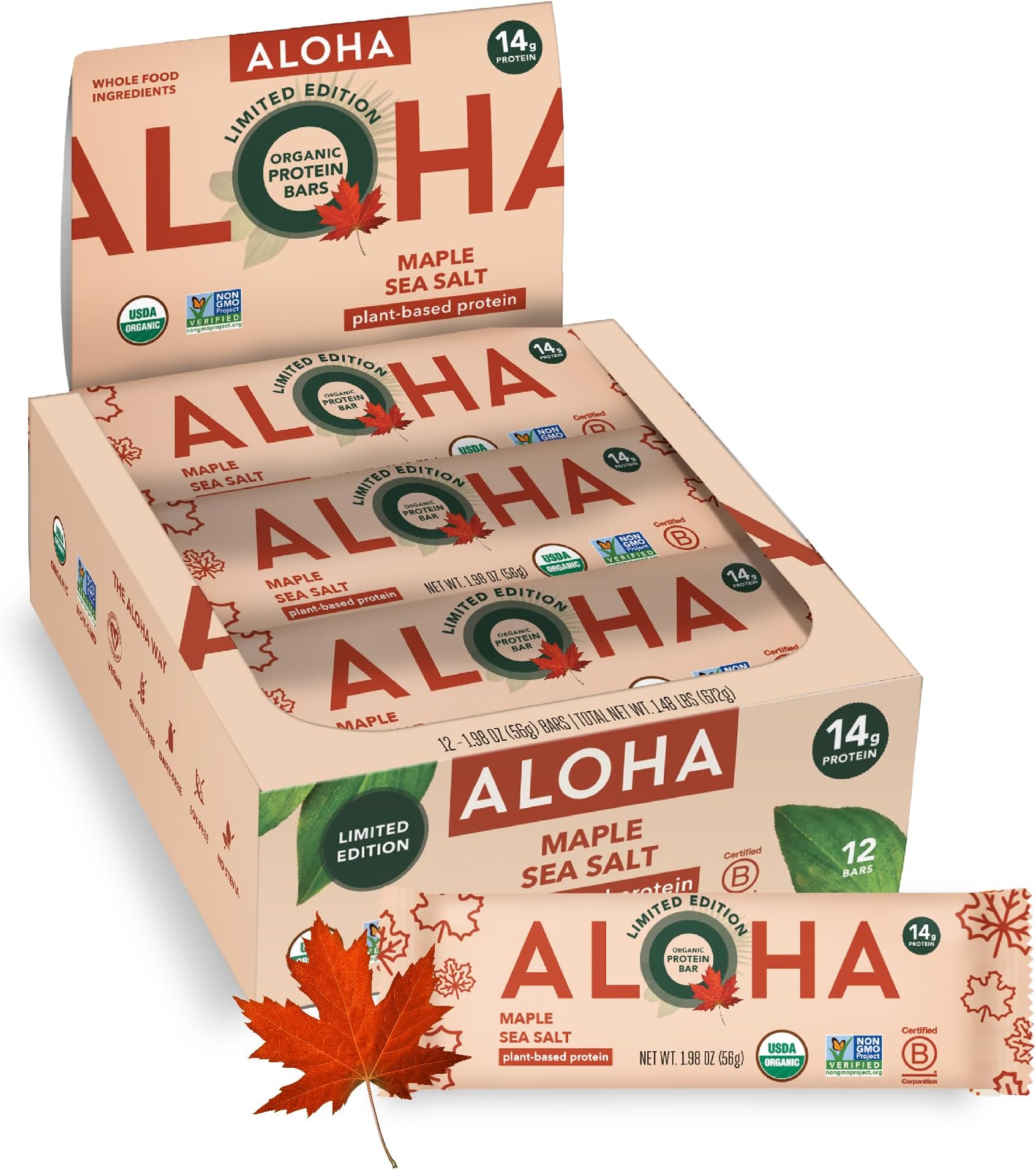 Amazon.com: ALOHA Organic Plant Based Protein Bars, Chocolate Chip ...