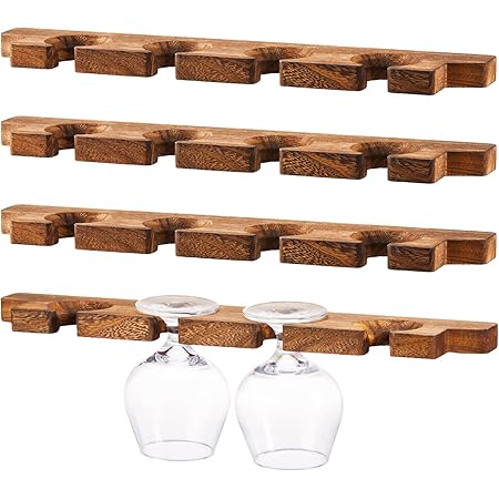 Amazon.com: Ripeng 4 Pack Wood Wine Glass Holder Wall Mounted Rustic ...