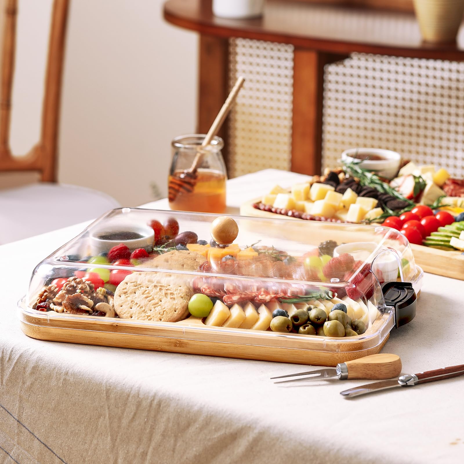 Party Snack Platter 6 Compartment Bamboo Charcuterie Board With Lid ...