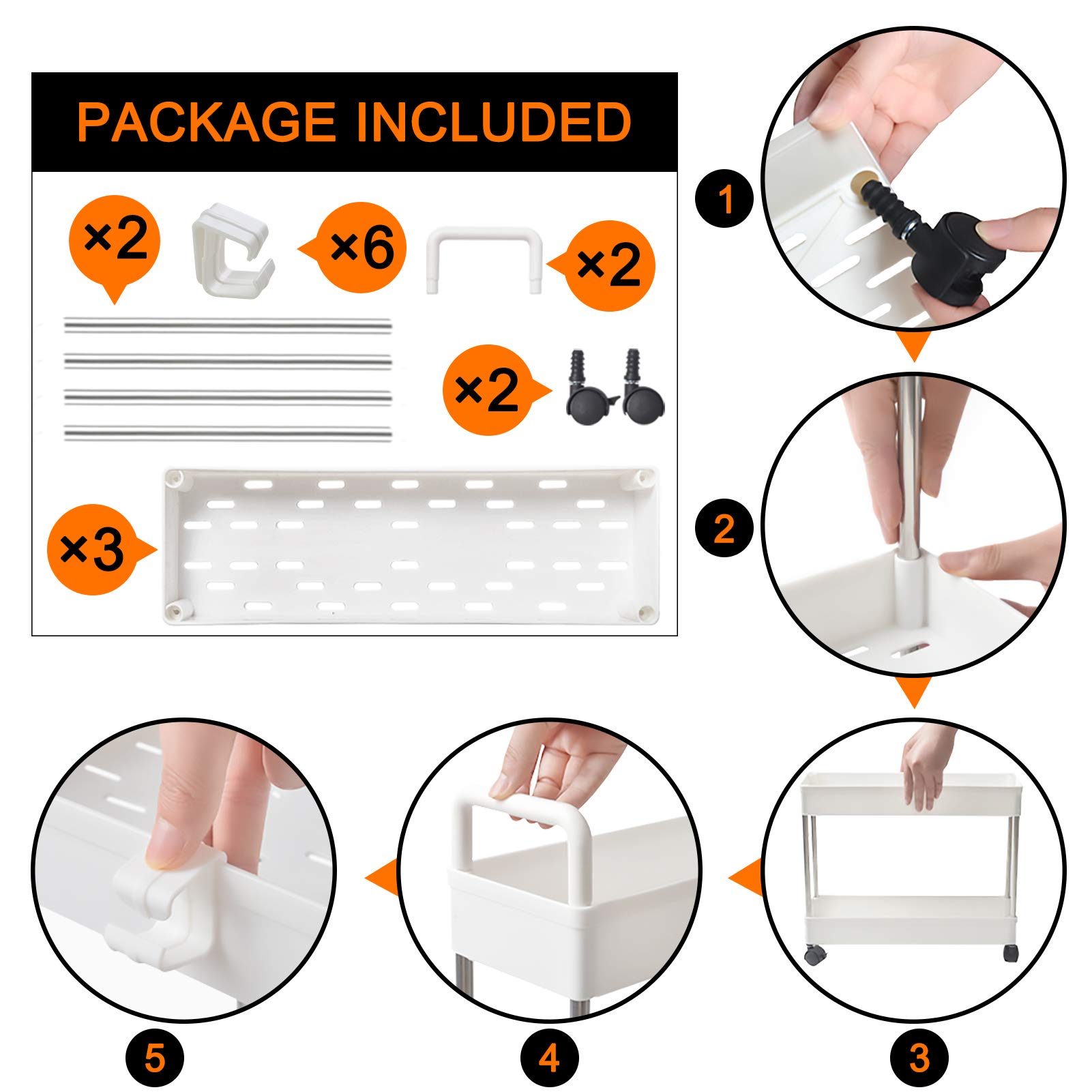 Ronlap 3 Tier Slim Rolling Storage Cart, Skinny Rolling Cart with ...