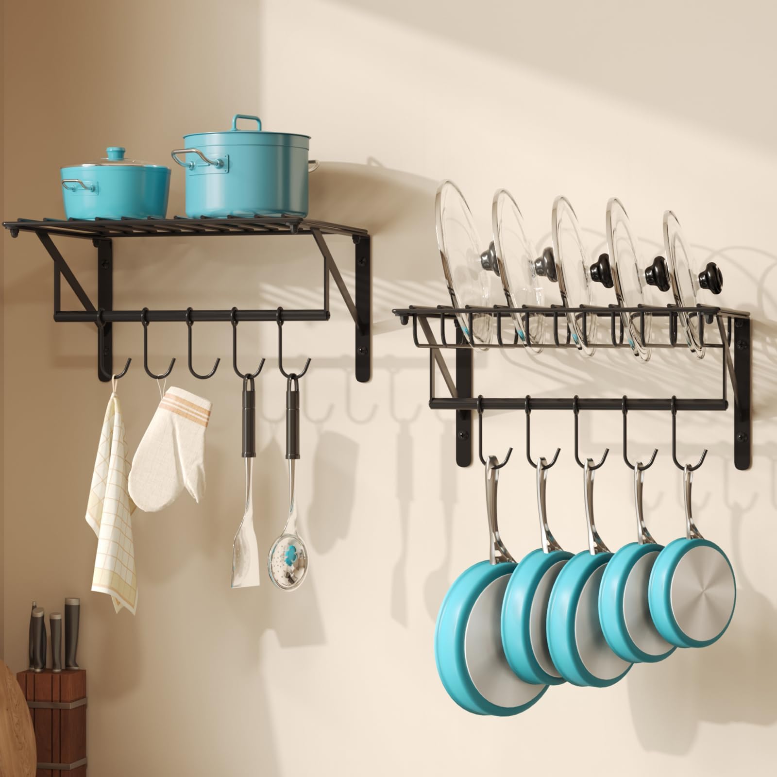 Amazon.com: Amtiw Hanging Pot Rack, 2 Tier Pan Rack, Wall Mounted Pot ...