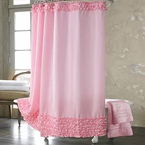 Amazon.com: BESTRIPES Ruffle Shower Curtain, Pink Fabric Shower Curtain ...