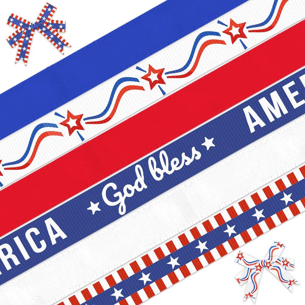 Amazon.com: ALIBBON 6 Rolls 30 Yards 3/8" Patriotic Ribbon Labor Day ...
