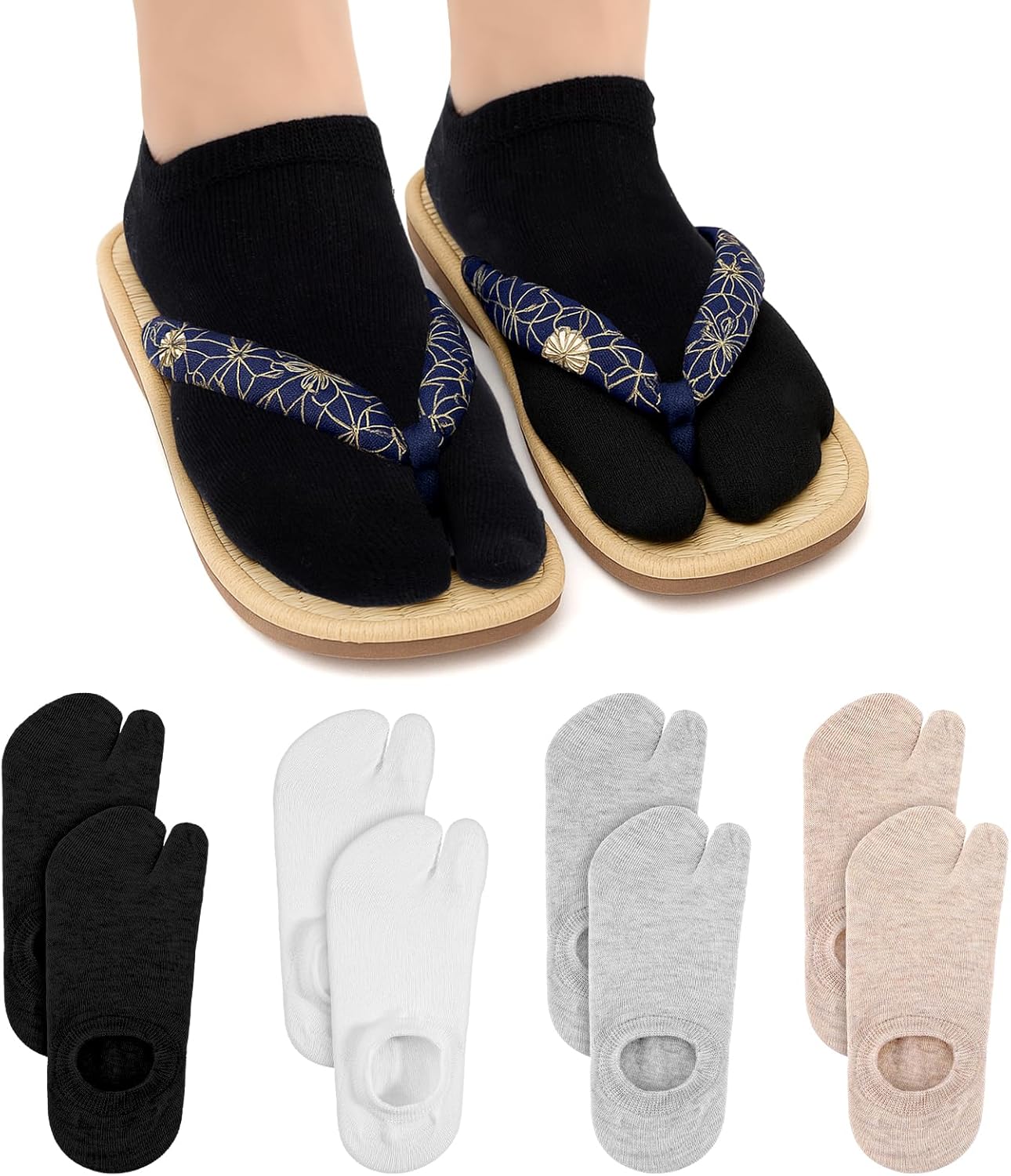 Amazon.com: MBAIYO Flip Flop Tabi Socks, 4 Pairs Tabi Split Toe Socks 2 ...