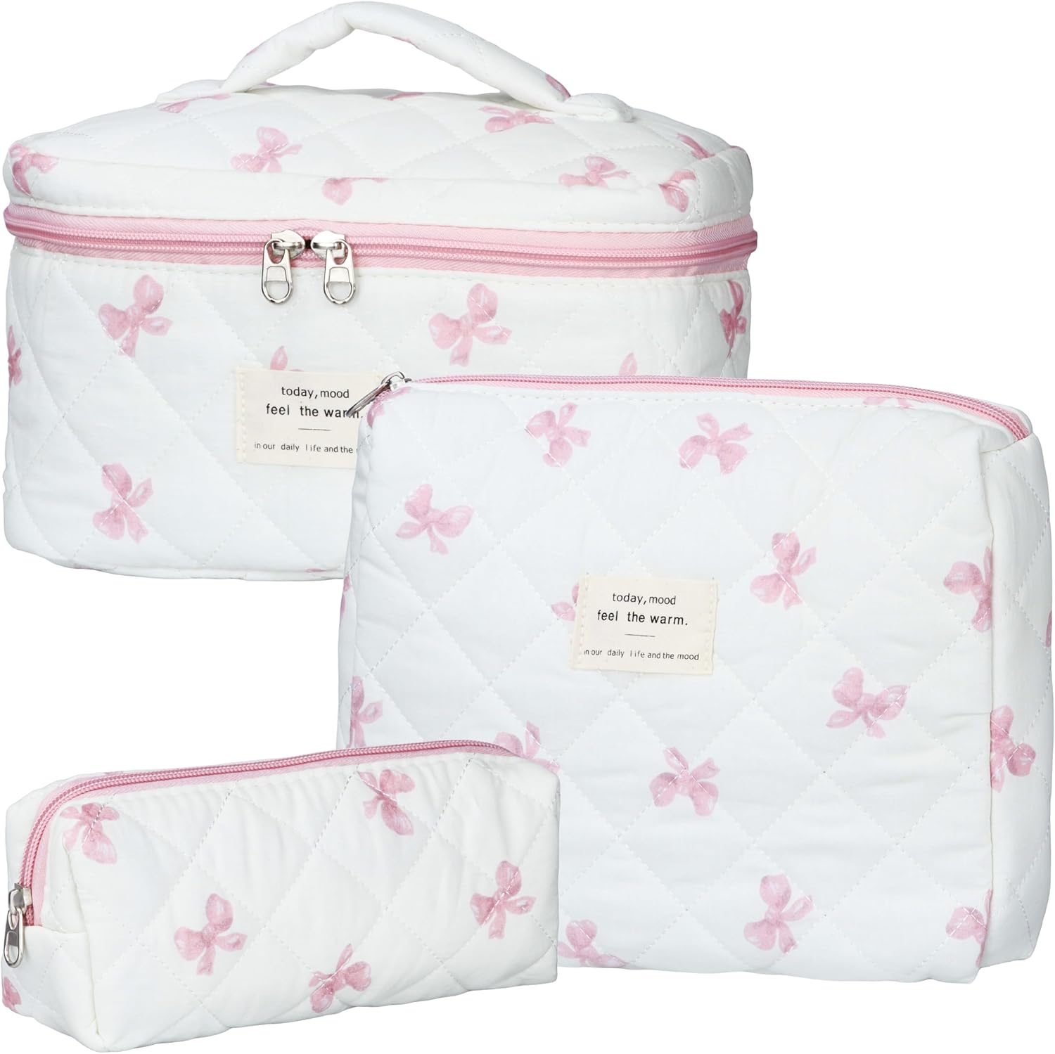 Amazon.com : TESAFNG Quilted Makeup Bag Set - 3 PCS Cute Floral Cotton ...