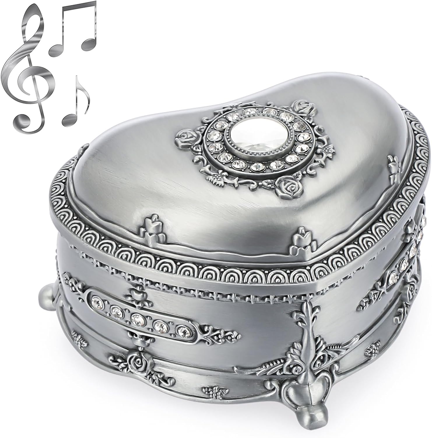 BTSKY Retro Silver Musical Jewelry Box - Metal Heart Music Box Keepsake ...