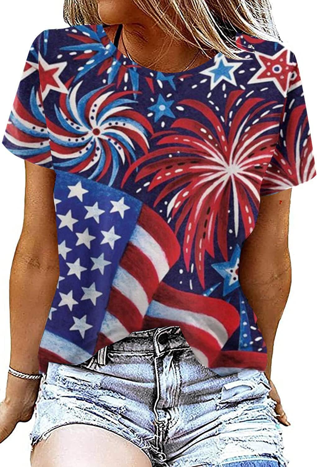 American Flag Shirt for Women Firework Fourth of July T Shirt Patriotic ...