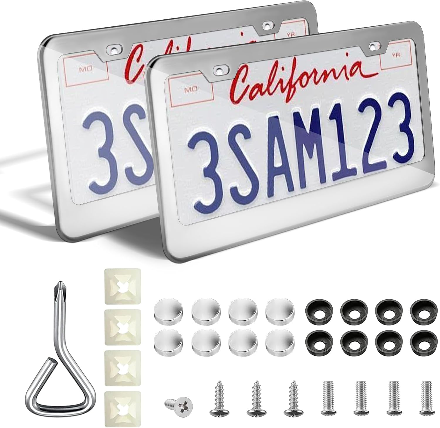 Amazon.com: License Plate Frames, 2 Pcs 4 Holes Slim Stainless Steel ...