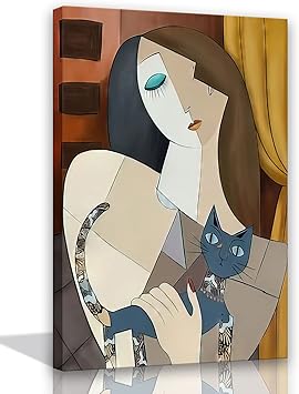 Amazon.com: Picasso Style Woman with Cat Wall Art – Abstract Cubist ...