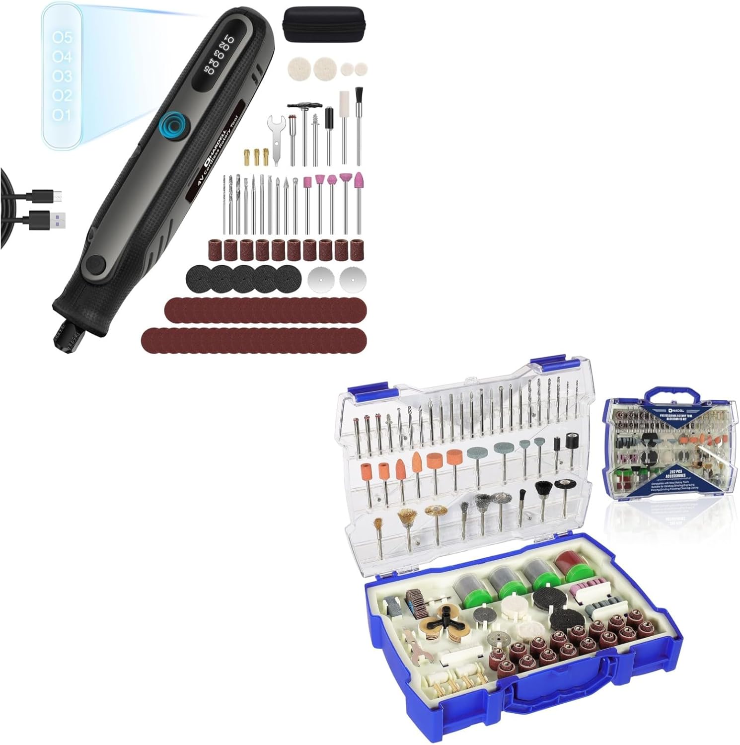 HARDELL Mini Cordless Rotary Tool 4V & Rotary Tool Accessories Kit 282 ...
