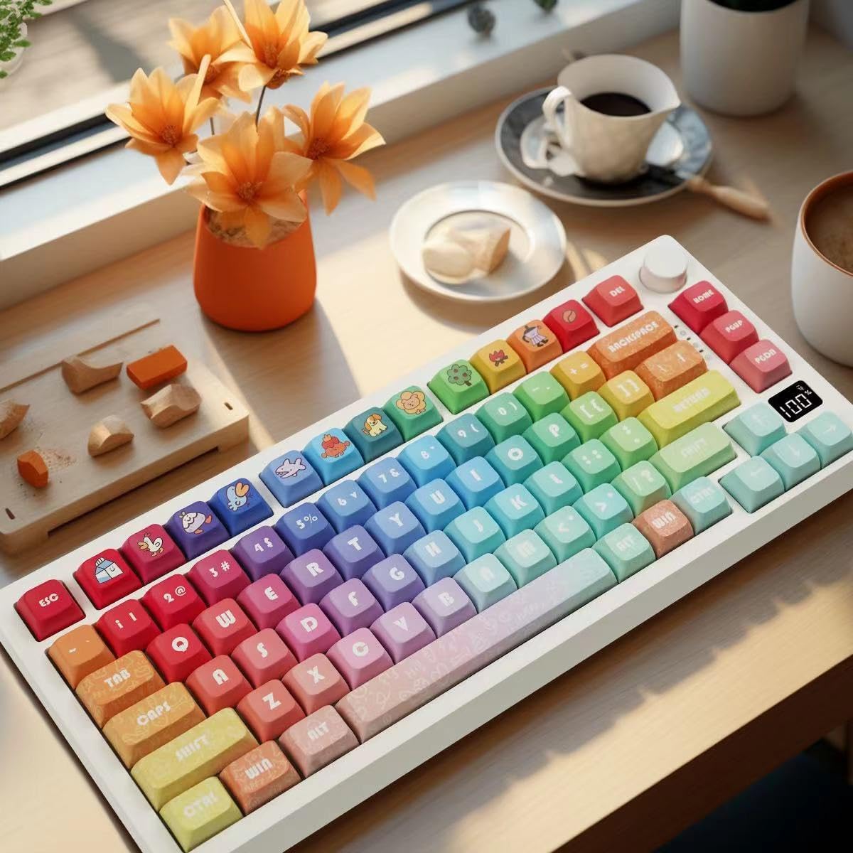 Amazon.com: 129 Keys PBT Dye Sub Rainbow Keycaps Cherry Profile Fit for ...