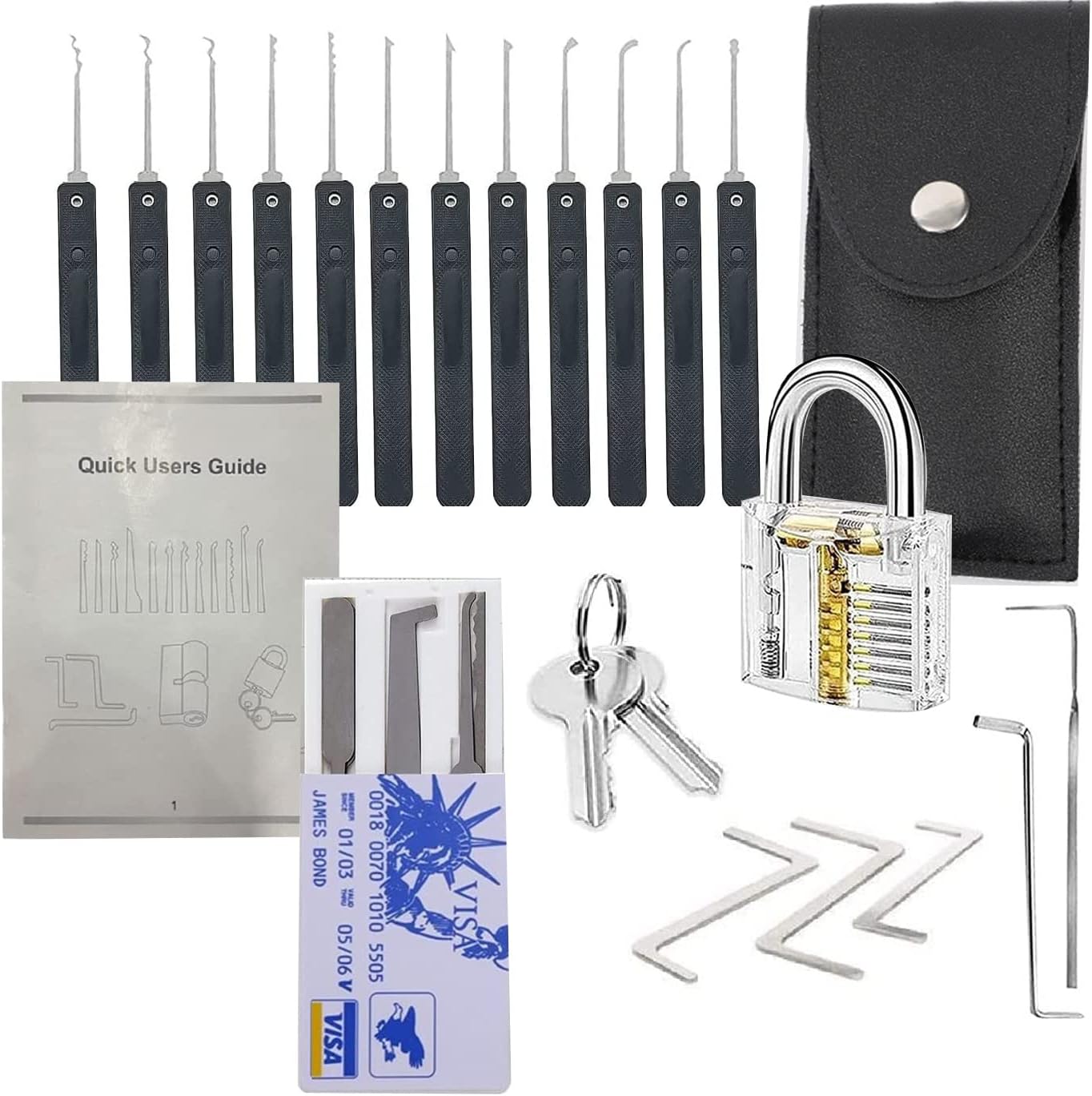 27 Pcs Lock Picking Kit with Transparent Practice Lock Tool ...
