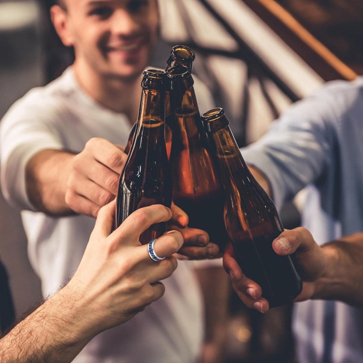 Napoo Men's Titanium Steel Chain Rotation Fidget Ring Exquisite Fashion ...