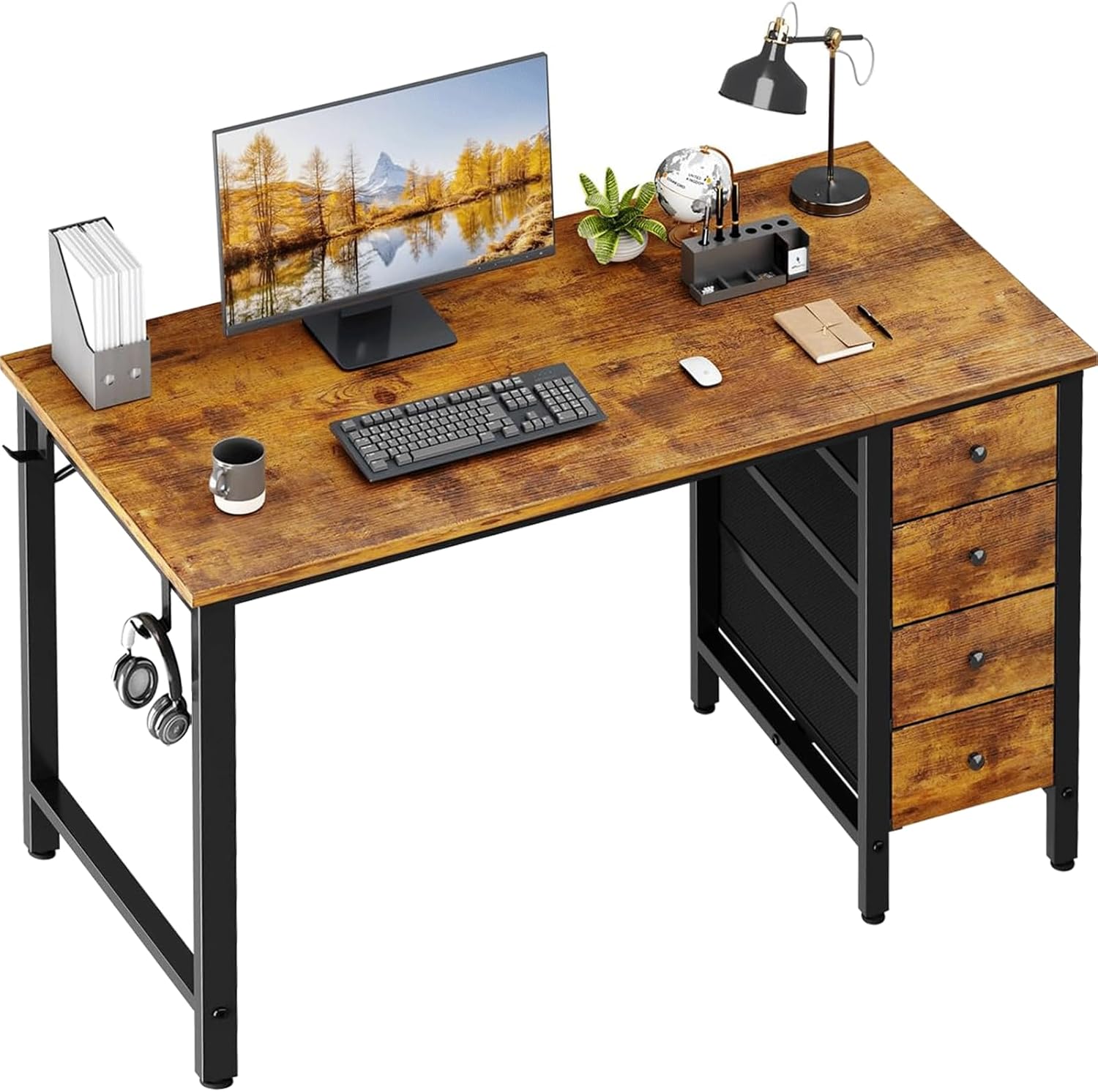 Amazon.com: Lufeiya 47 inch Computer Desk with 4 Fabric Drawers ...