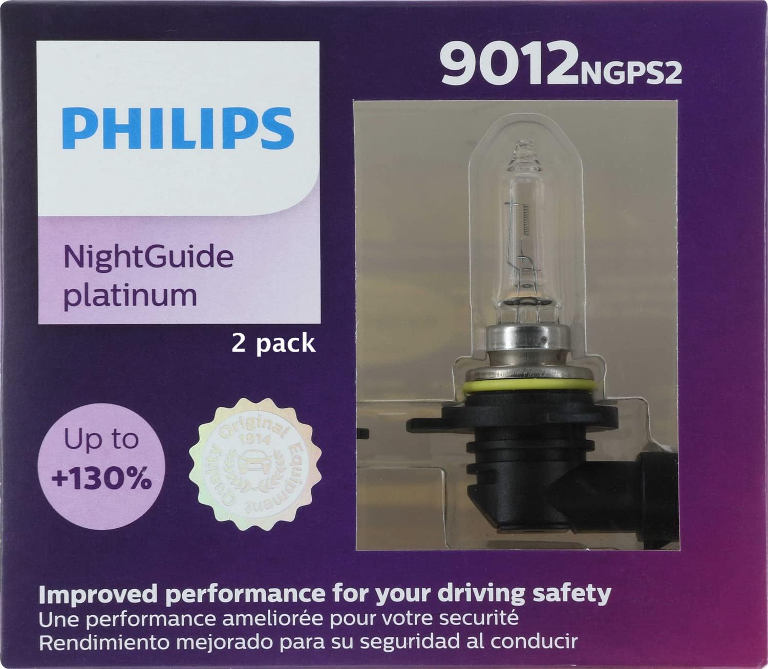Philips 9012 NightGuide Platinum Upgrade Headlight Bulb, Pack of 2 ...