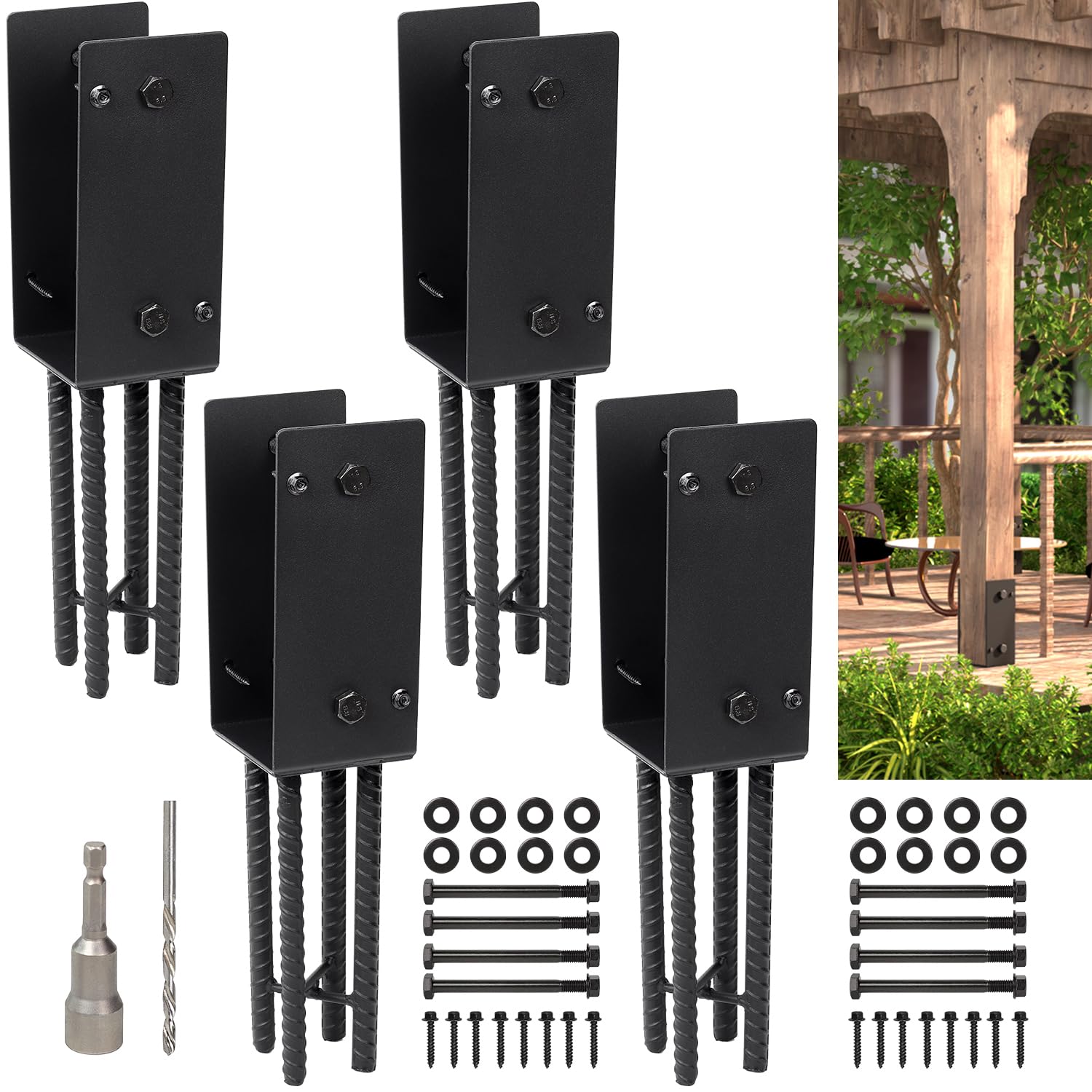 Snapklik.com : Heavy Duty U-Shape Metal Post Base Holder, 4x4