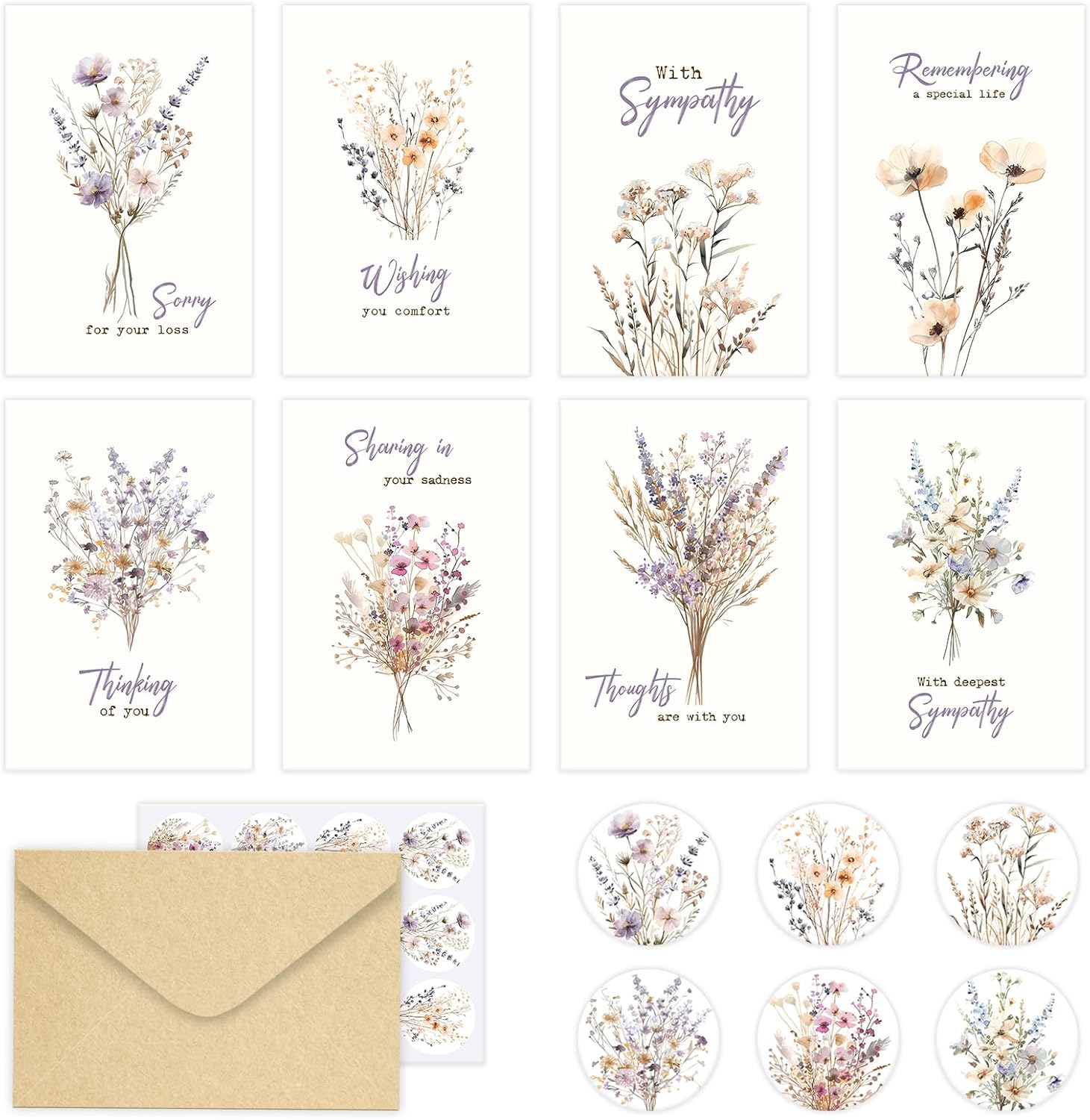 Amazon.com: SuperShunhu 24 Pack Sympathy Cards Set, Wildflowers ...