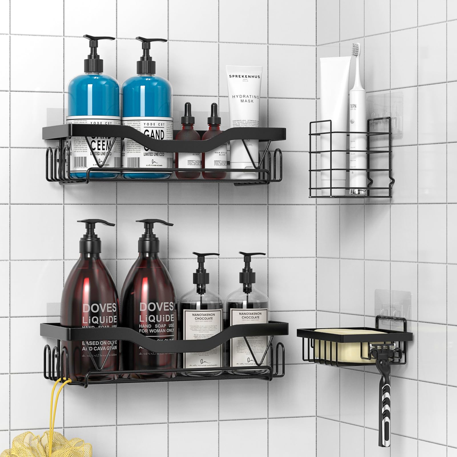 Multper Etagere Douche Sans Percage Lot de 4,Porte Savon Douche,Etagere ...