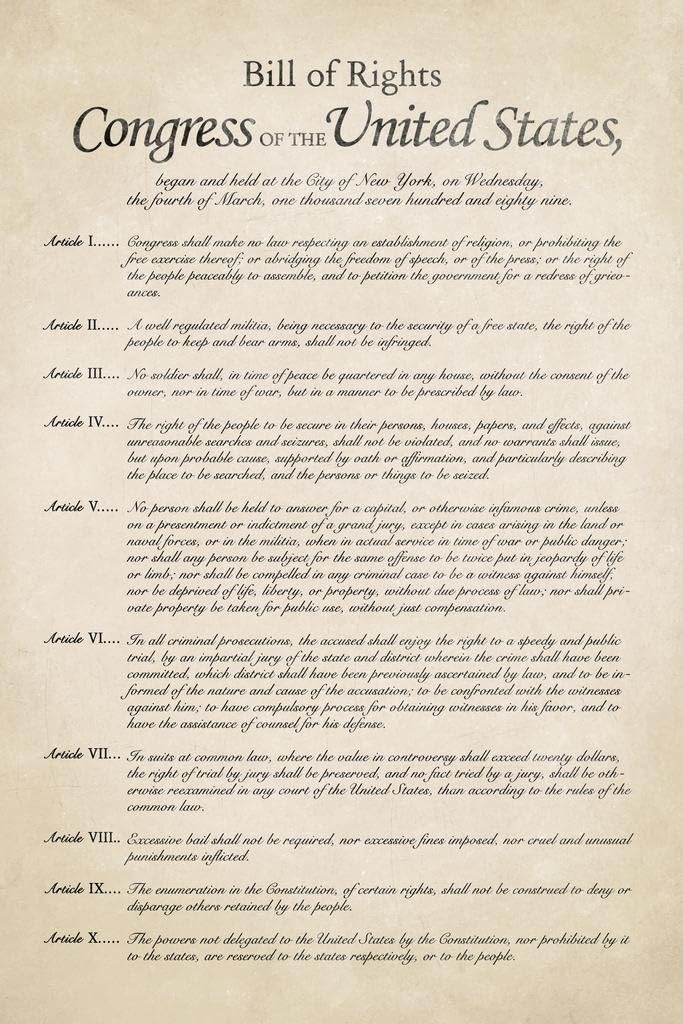 Buy Bill of Rights Ten Constitutional Amendments United States America ...
