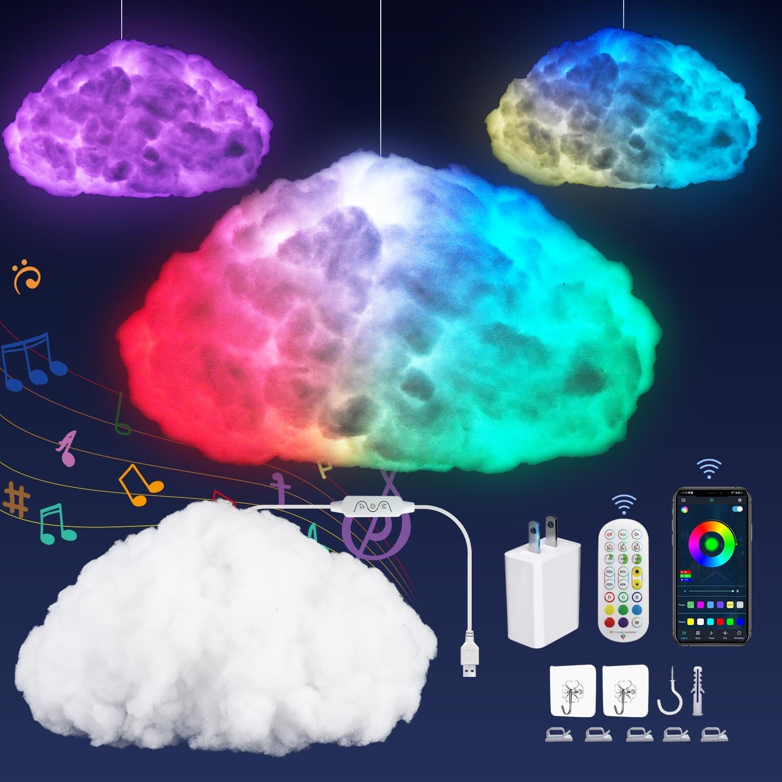 Amazon.com: Glucrean 3D Cloud Light DIY, Cloud Lamp Thunderstorm for ...