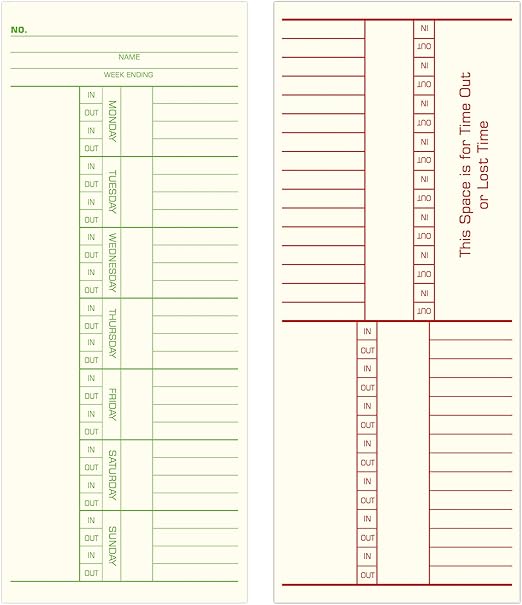Amazon.com : Weekly Time Cards 2-Sided,Named Days,3-3/8" x 8-1/4",Green ...