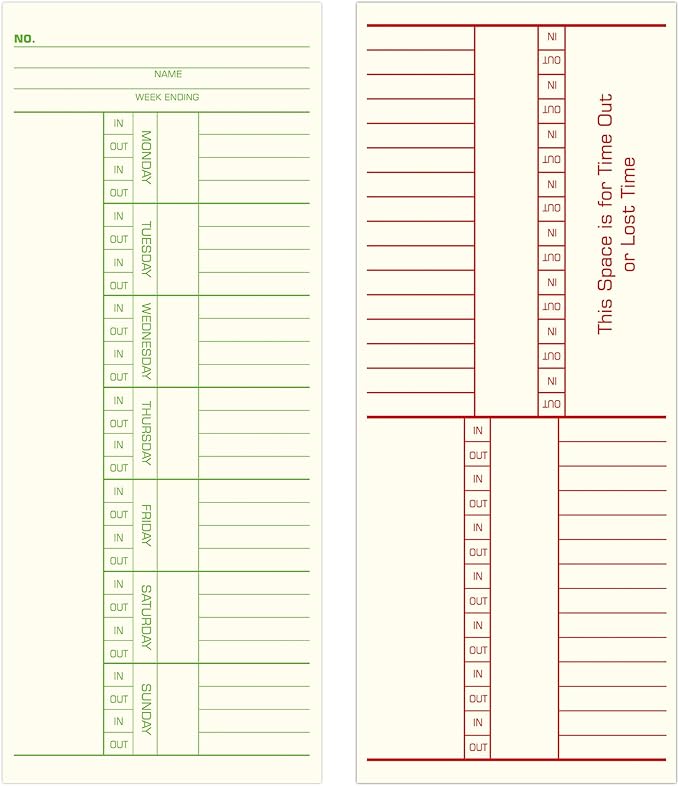 Amazon.com : Weekly Time Cards 2-Sided,Named Days,3-3/8" x 8-1/4",Green ...