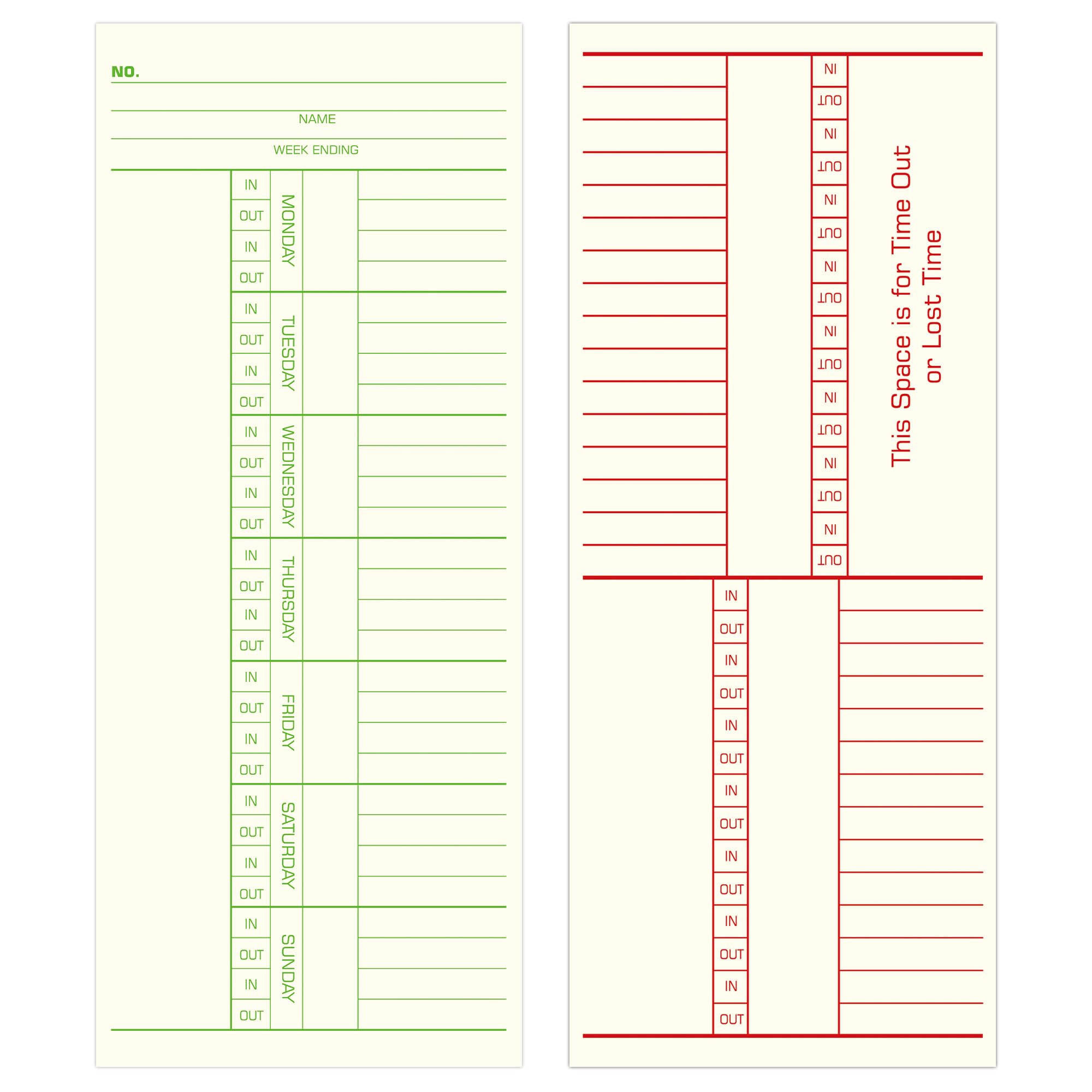 Amazon.com : Weekly Time Cards 2-Sided, Named Days, 3-3/8" x 8-1/4 ...