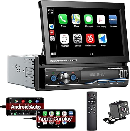 ESSGOO 1DIN Carplay Android Auto Autoradio 7 Zoll Ausfahrbarem Manuelle ...