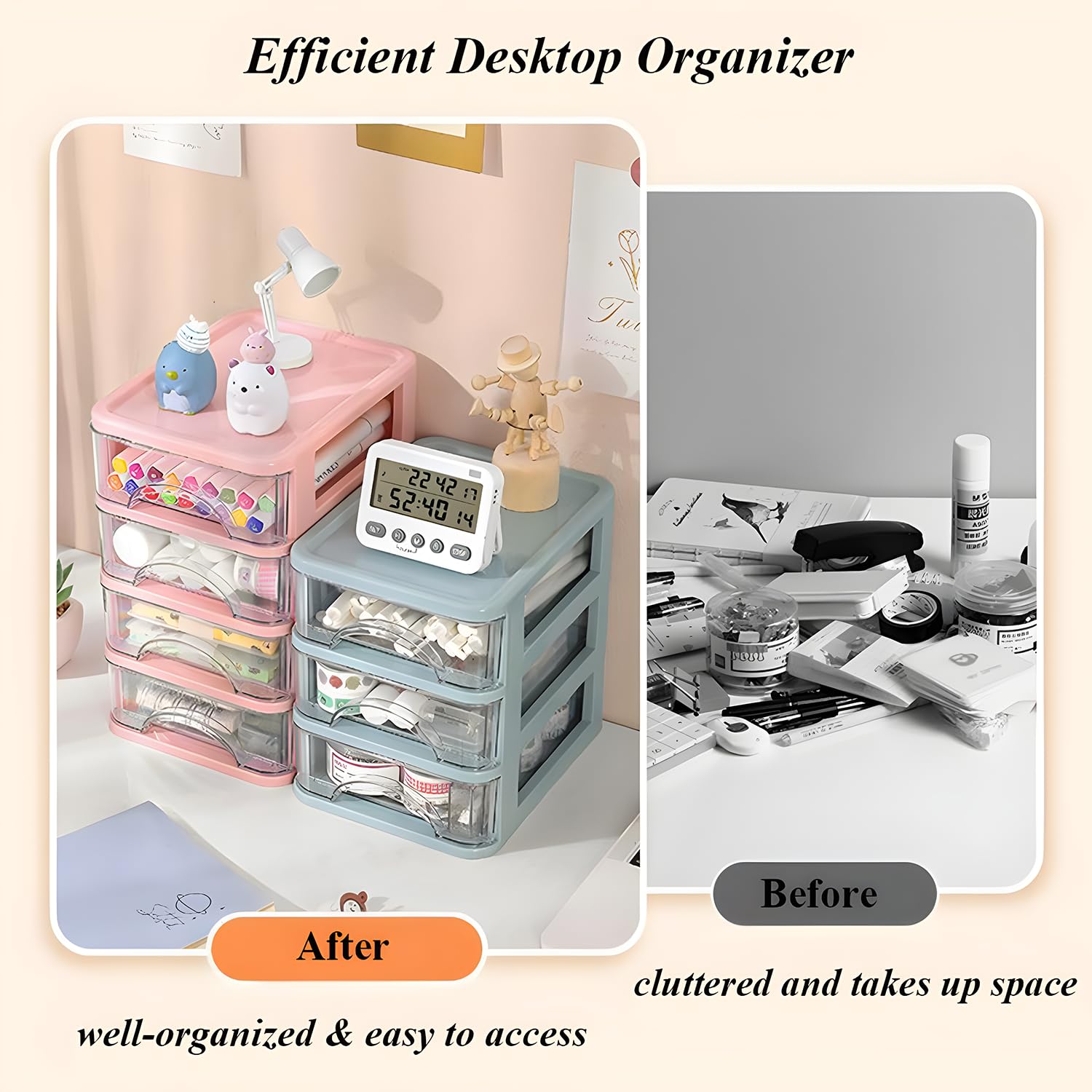 Snapklik.com : Desk Top 4 Drawer Storage Organizer, Plastic Desk Drawer ...