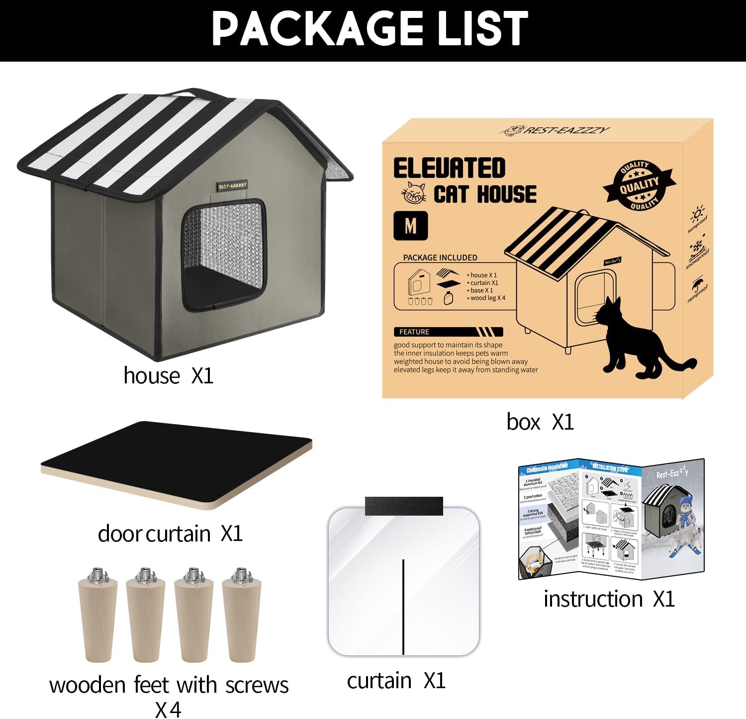 Rest-Eazzzy Cat House, Outdoor Cat Bed, Weatherproof Cat Shelter for ...