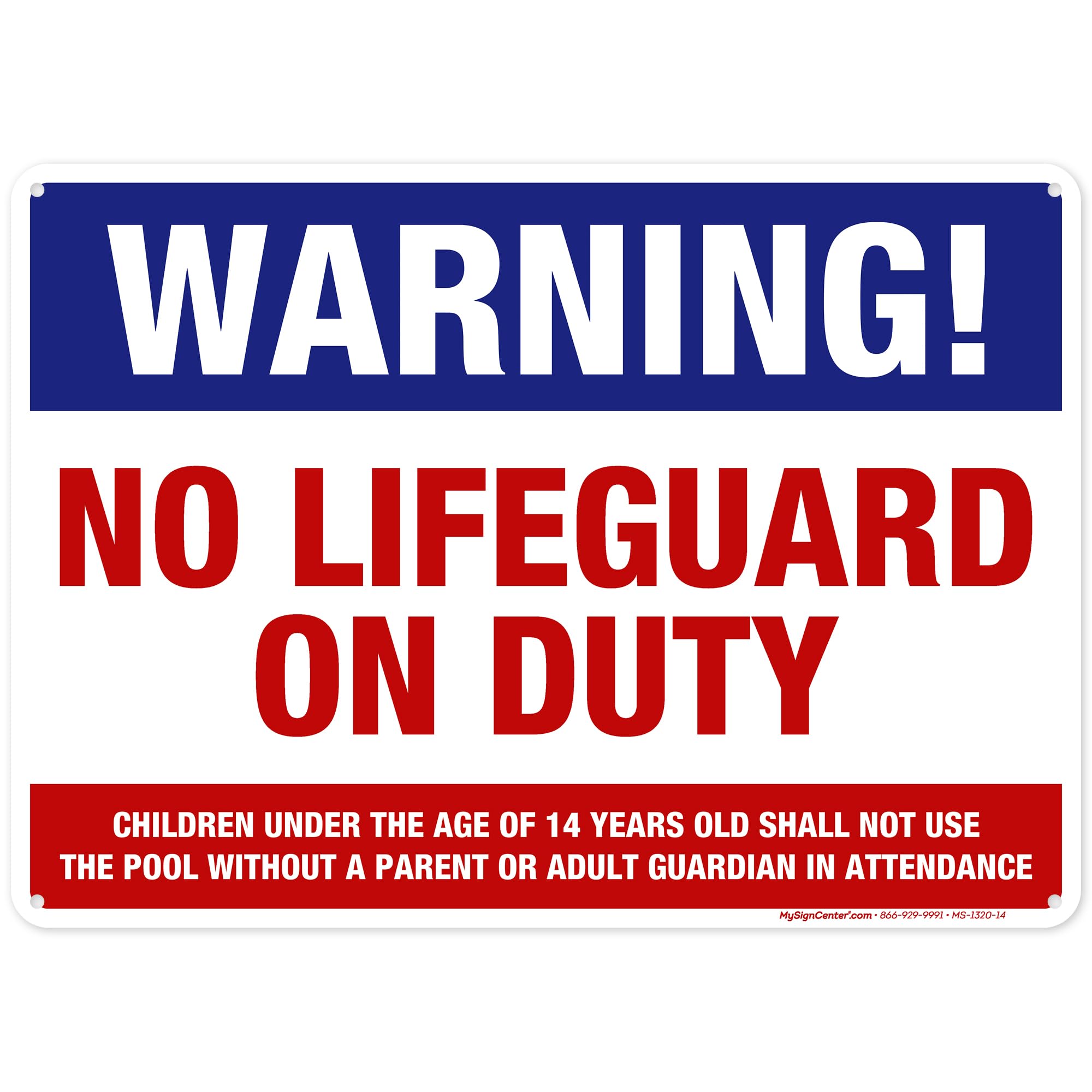 Amazon.com: Warning No Lifeguard on Duty Sign, 10x14 Inches, 55 mil ...