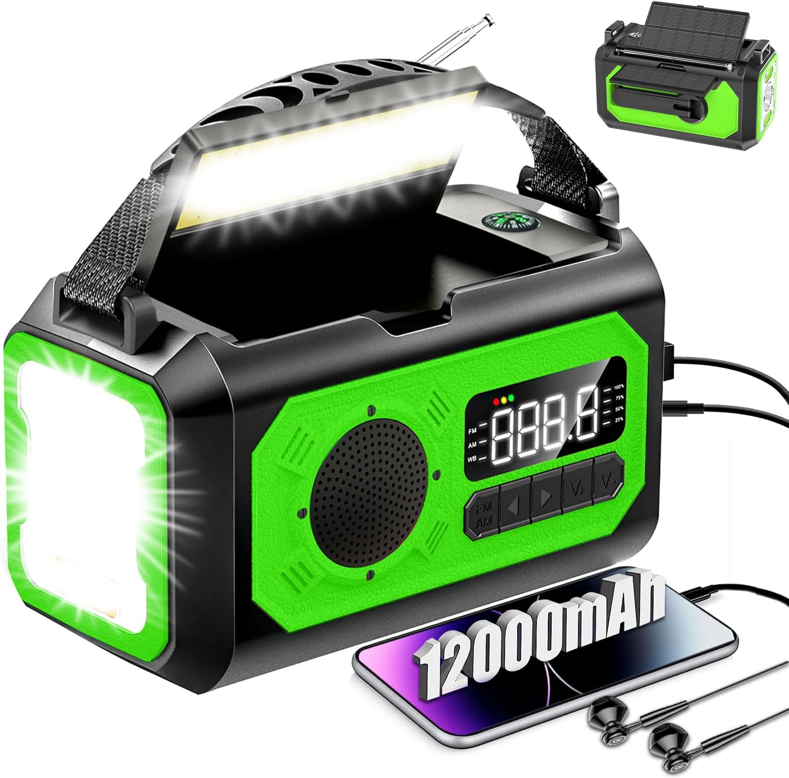 12000mAh Emergency Weather Radio,AM/FM/NOAA Portable Weather Radio with ...