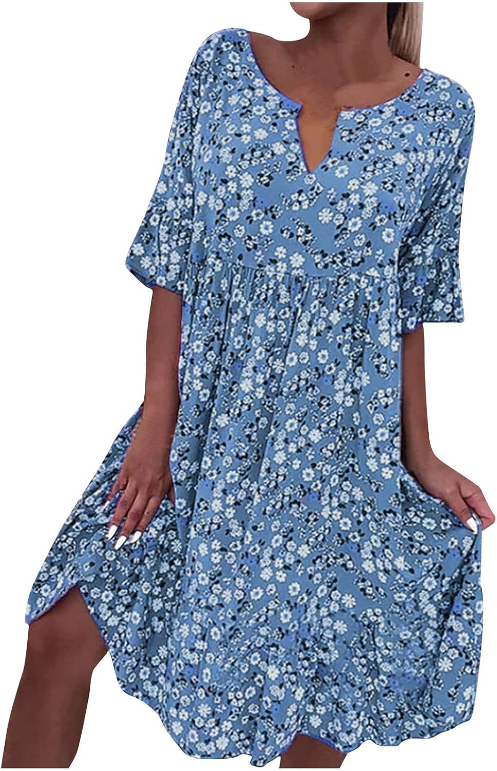Sundresses for Women Summer Casual Notch V Neck Half Bell Sleeve Short ...