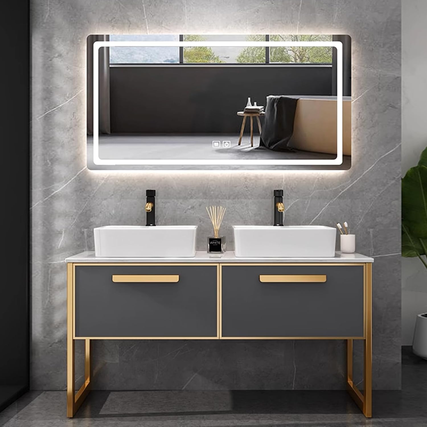 Amazon.com: Double Floating Bathroom Vanity with Sink - Luxury Wall ...