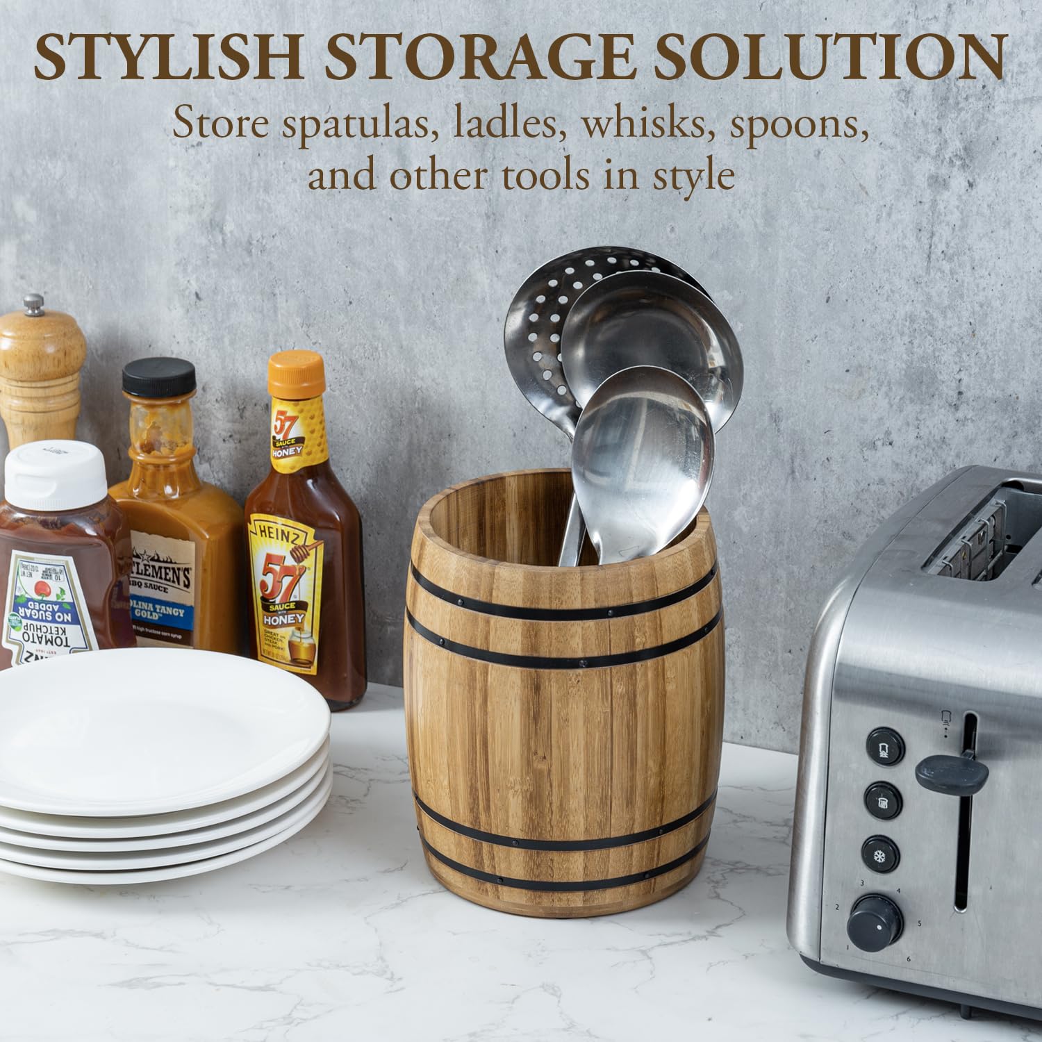 Snapklik.com : MyGift Wine Barrel Design Kitchen Utensil Crock