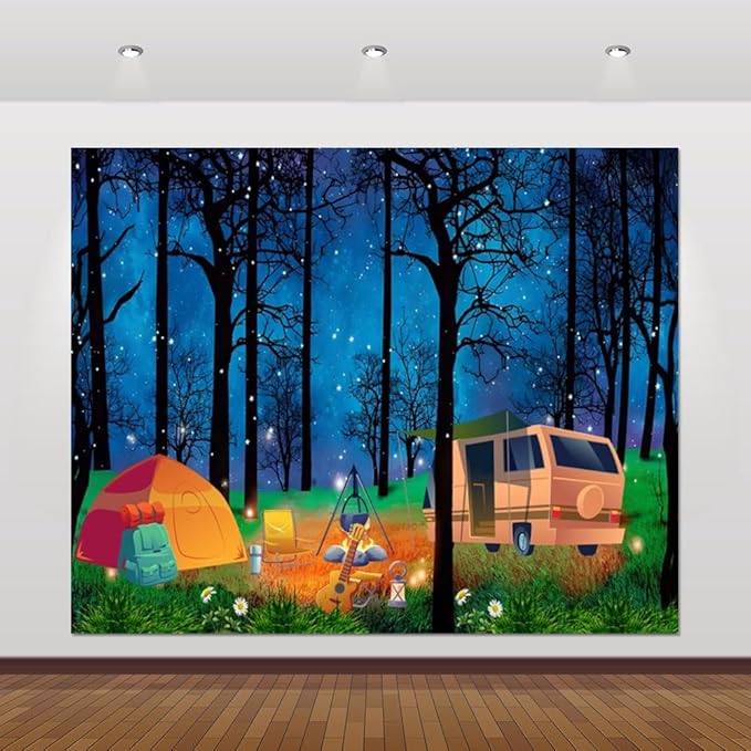 Amazon.com : 10x8ft Camping Backdrop Forest Scene Camping Birthday ...