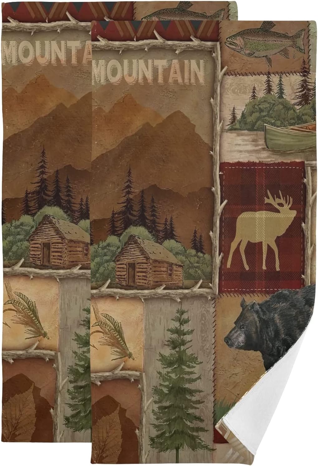 Amazon.com: 3 Cabin Lodge Themed Decorative Cotton Kitchen Towels Set ...