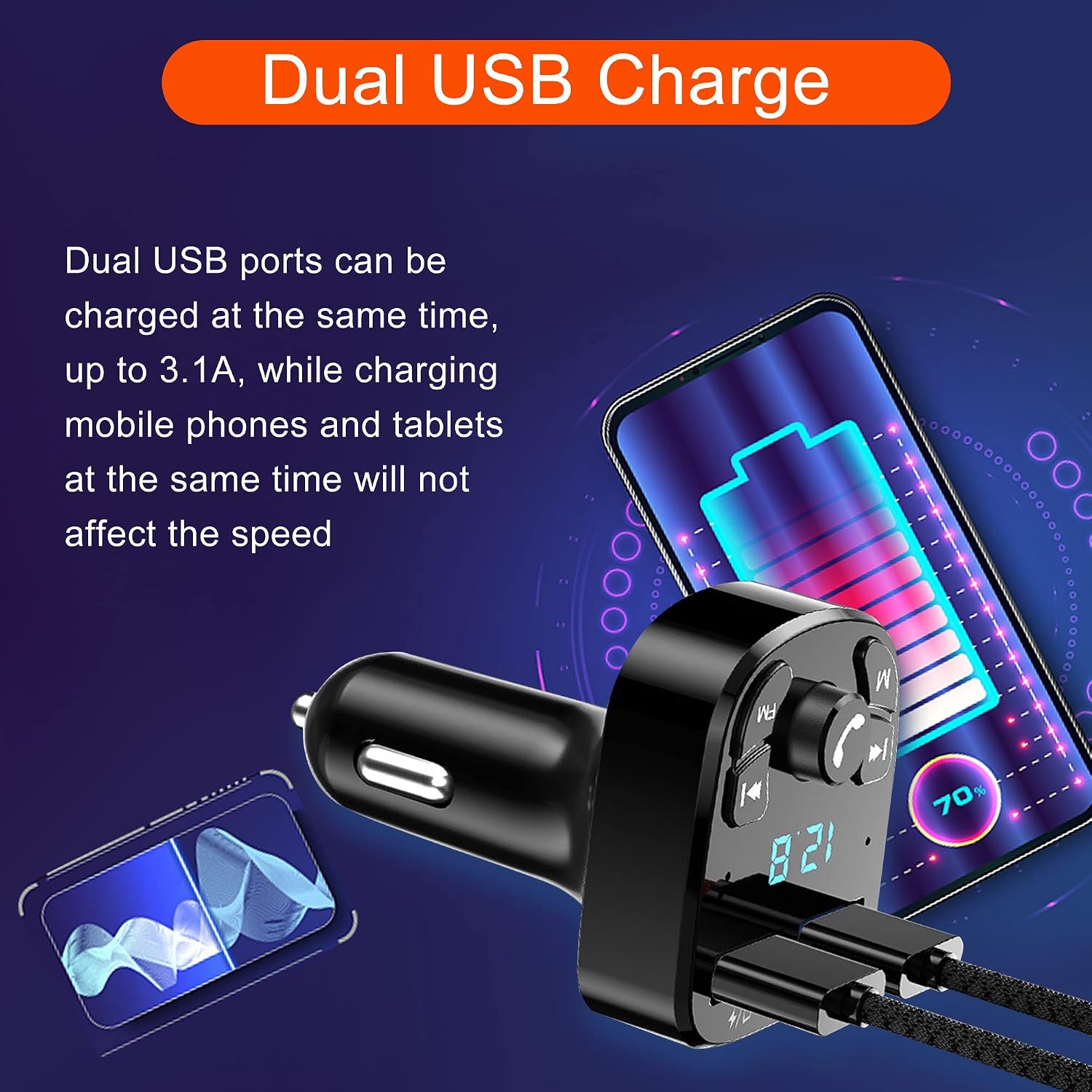 ASOOLL Bluetooth Car FM Transmitter Wireless Bluetooth Car Adapter, MP3 ...