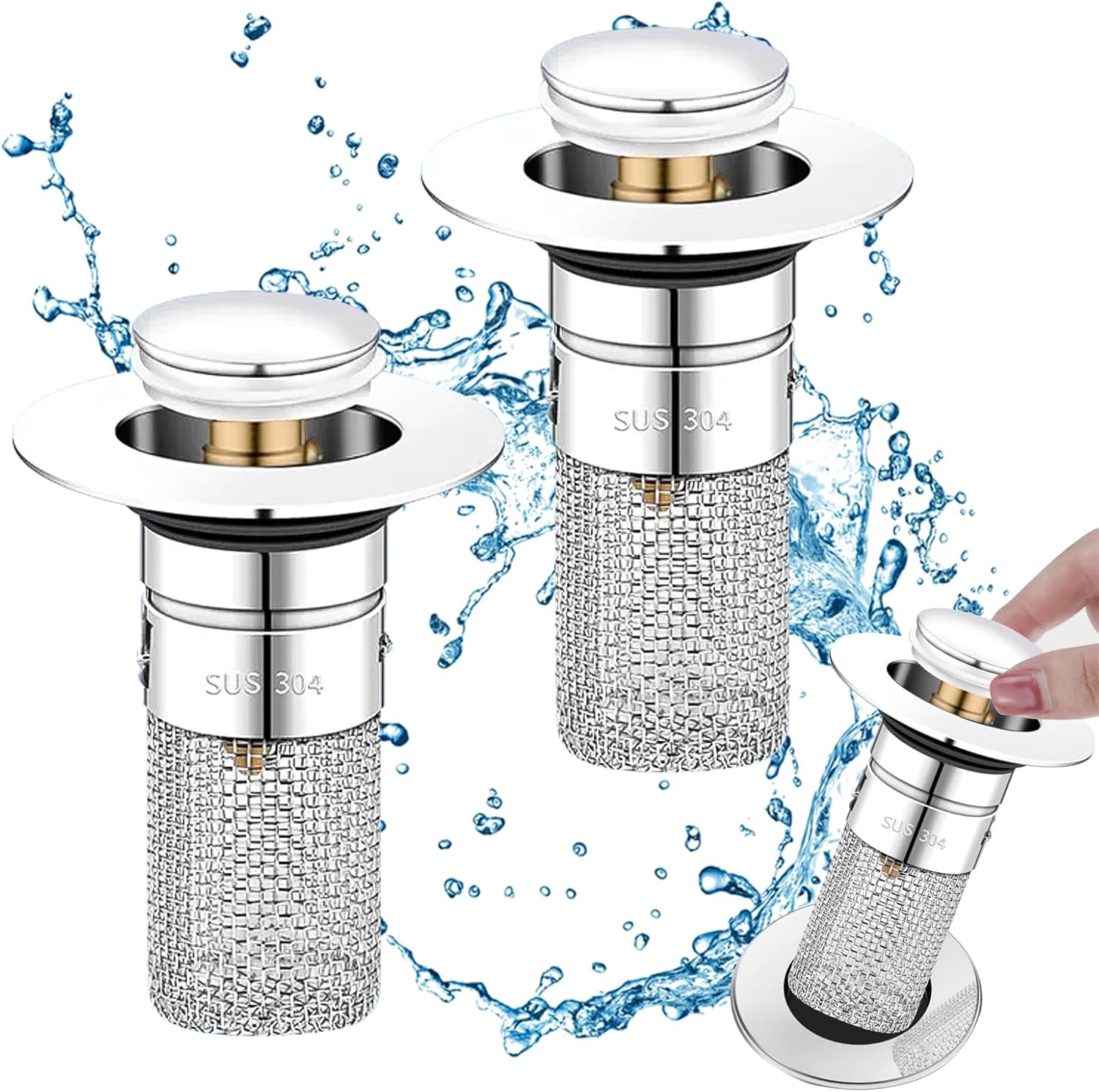 Universal Bathroom Sink Plugs 2 PCS Stainless Steel Bathroom Basin Plug ...